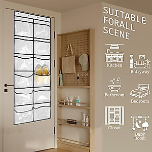 Breathable Mesh Pocket Over the Door Hanging Shoe Organizer, Closet Shoe Organizer, Large Men's and Women's Shoe Organizer, Hanging Over the Door Shoe Organizer,12 Pocket,Clear