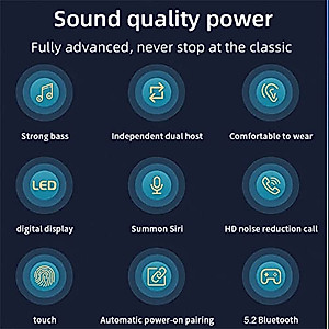Digital Display Touch-Control Earphones Wireless Bluetooth 5.2 Hi-Fi TWS Headphones Earbuds Headset, Rechargeable IPX6 Waterproof Bluetooth Headphone for Game Work Sports