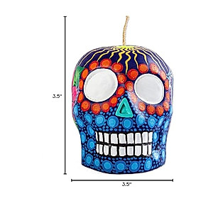 NOVICA Artisan Handmade Candle Painted Mexican Day of The Dead Purple Skull Multicolor Paraffin Mexico Lamps Lighting Candles Folk Art Floral [3.5in H x 3.5in W x 4.3in D] ' Colorful Purple Skull'