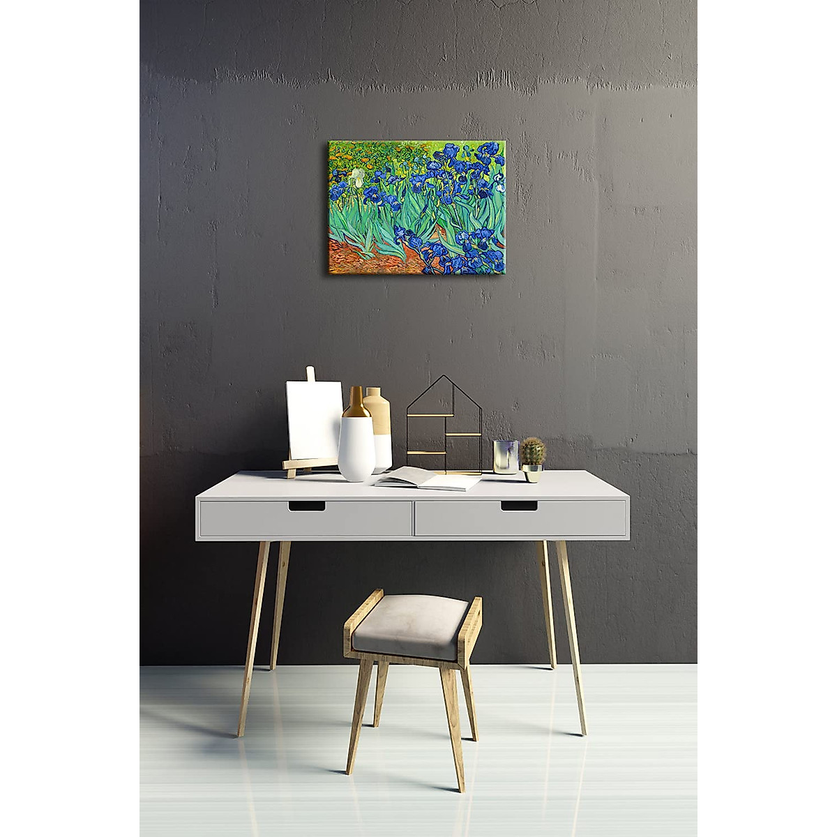 Wieco Art Irises Modern Stretched and Framed Floral Giclee Canvas Print By Van Gogh Famous Flowers Oil Paintings Reproduction Artwork Pictures on Canvas Wall Art for Bedroom Home Decorations