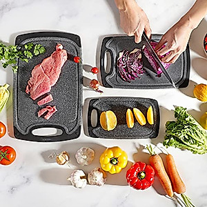 Cutting Board, Lccowot 3PCS Plastic Cutting Boards With Non-Slip Feet and Deep Drip Juice Groove, Easy Grip Handle Chopping Board for Meat, Veggies, Fruits, BPA Free, Dishwasher safe