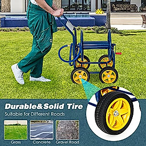 Goplus Garden Hose Reel Cart, Heavy Duty Water Planting Cart w/Non-slip Crank Handle, 4 Solid Wheels, Outdoor Hose Reel Holds 330 FT of 3/4", 5/8” & 400 FT of 1/2" Hose for Garden Yard Lawn Farm