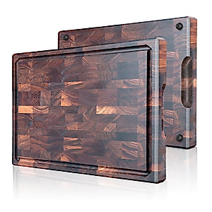 COCOBOSS Walnut Cutting Boards for Kitchen Chopping Board End Grain Cutting Board Premium Black Walnut Wood Cutting Board with Juice Groove, Non-Slip Feet & Handles(13.5 x 9.4 x 1.0 Inch, Gift Box)