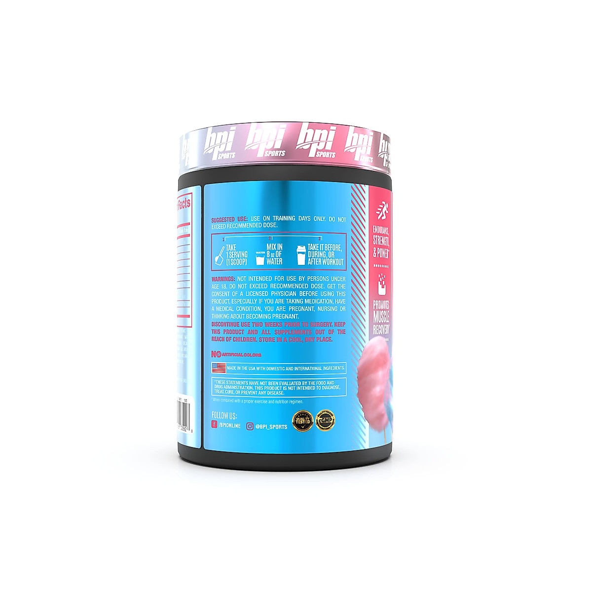 BPI Sports Best Aminos - BCAA Powder Post Workout & Glutamine Recovery Drink with Branched Chain Amino Acids for Hydration & Recovery, for Men & Women - Cotton Candy - 25 Servings