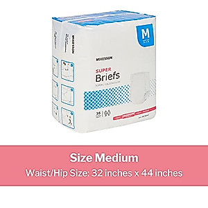 McKesson Super Briefs, Incontinence, Moderate Absorbency, Medium, 16 Count, 6 Packs, 96 Total