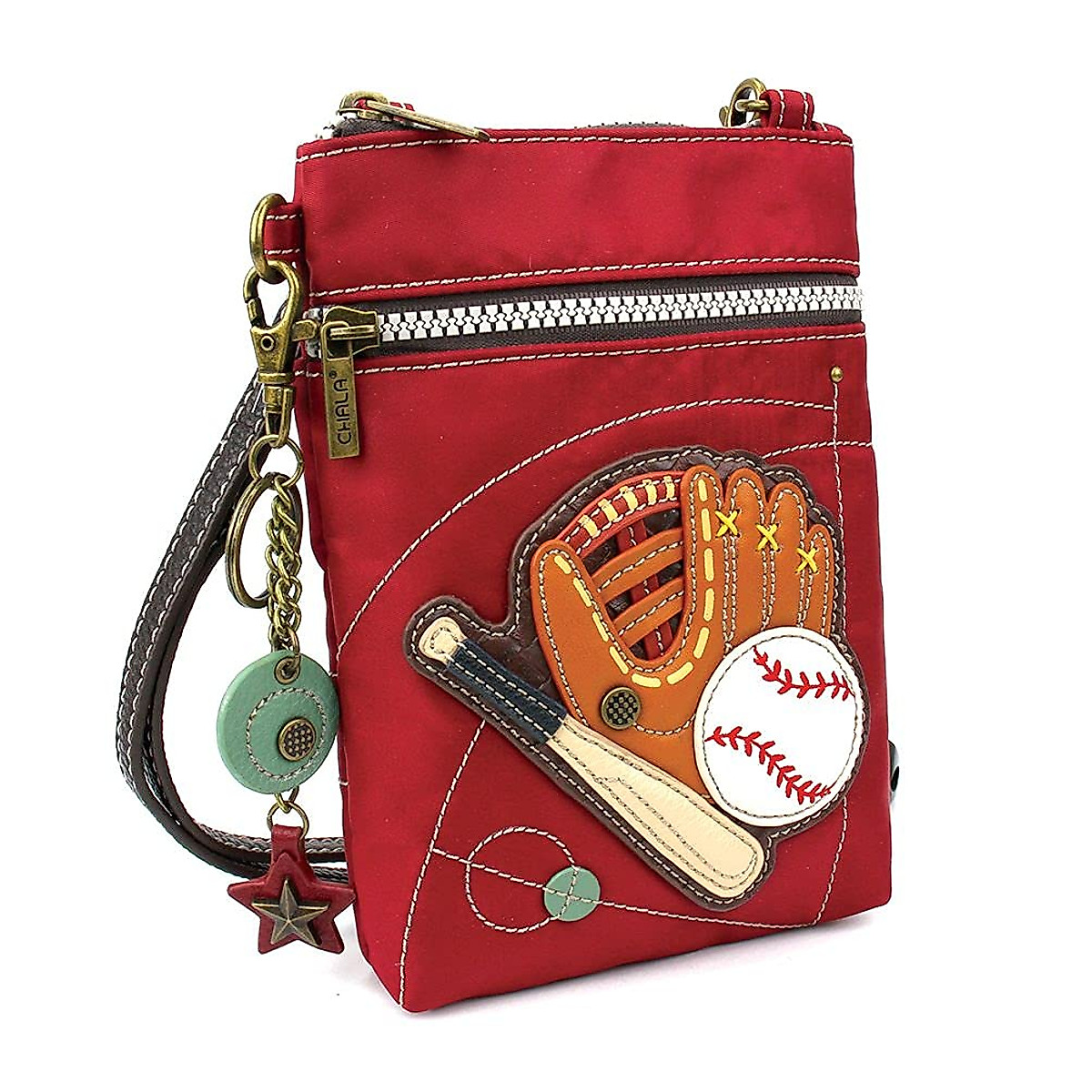Chala Group Handbags Baseball Venture Cellphone Crossbody Handbag RFID Protected, Burgundy