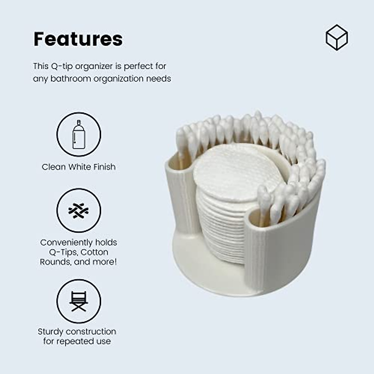 Cotton Swab Bathroom Organizer - Perfect for Qtips and Exfoliating or Cotton Pads - Convenient Access to Qtips, Cotton Swabs, and Exfoliating Pads in Your Bathroom - Clean White Finish