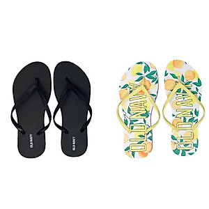 Old Navy Women Beach Summer Casual Flip Flop Sandals (7 Lemon Logo & Black Flip Flops) with Dust Cover
