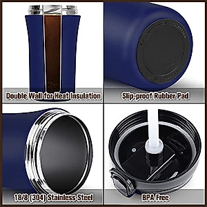 HiKupa Insulated Travel Mug with Straw and Leakproof Lid, Double Wall Stainless Steel, for Hot and Cold Drinks (Pink)