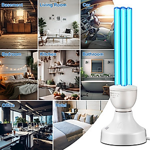 Qualirey 25 Watt UV Light Sanitizer, UVC Lamp with E27 Base and Remote Control and UV Protection Glasses, UV Light Bulb for Basement, Bedroom, Kitchen, with Ozone