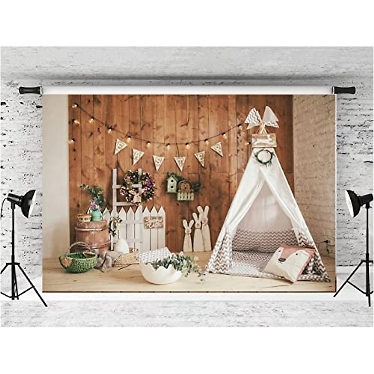 Easter Backdrop Interior Spring Tent Eggs Photography Background for Kids Newborn Baby Decor Banner Portrait Photo Booth Props Vinyl (7ft×5ft)
