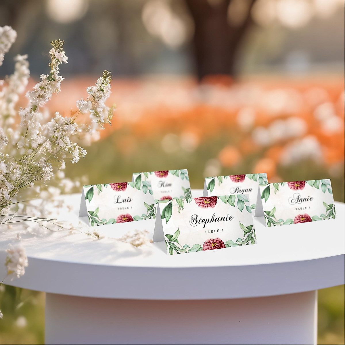 Mobiusea Creation Elegant Floral Place Cards 100pcs | Thick Linen Cardstock | 2"x3.5" Name cards | Place Cards for Table Setting | Name Cards for Table Setting, Seating Cards, Tent Cards