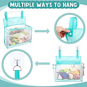 2 Pieces Baby Bathtub Toy Organizer Extra Large Opening Bath Toys Mesh Multiple Ways to Hang Bath Toy Holder Bottom Zipper Storage Bag with 4 Adhesive Hooks (Blue)