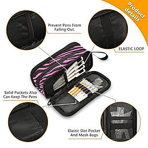 Fisyme Pink Zebra Print Pencil Case Large Capacity Pen Box Makeup Pouch Holder Organizer Stationery Bag for School Office College Adults