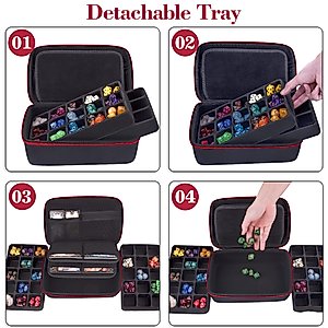 SIQUK Dice Storage Case Big Capacity DND Dice Case Dice Organizer Box With Handle and Double Removable Slotted Tray Dice Organizer Case for Dungeons & Dragons and Other RPG Table Game， Red