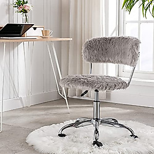 chairus Home Office Chair Faux Fur Desk Chair, Upholstered Modern Task Chair Height Adjustable Reception Chair Vanity Chair for Bedroom, Grey