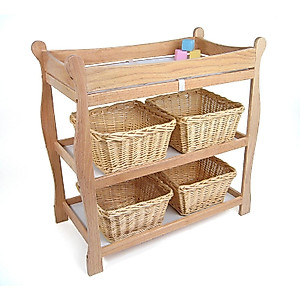Badger Basket Sleigh Style Baby Changing Table with Pad, Nursery Furniture with Storage - Natural