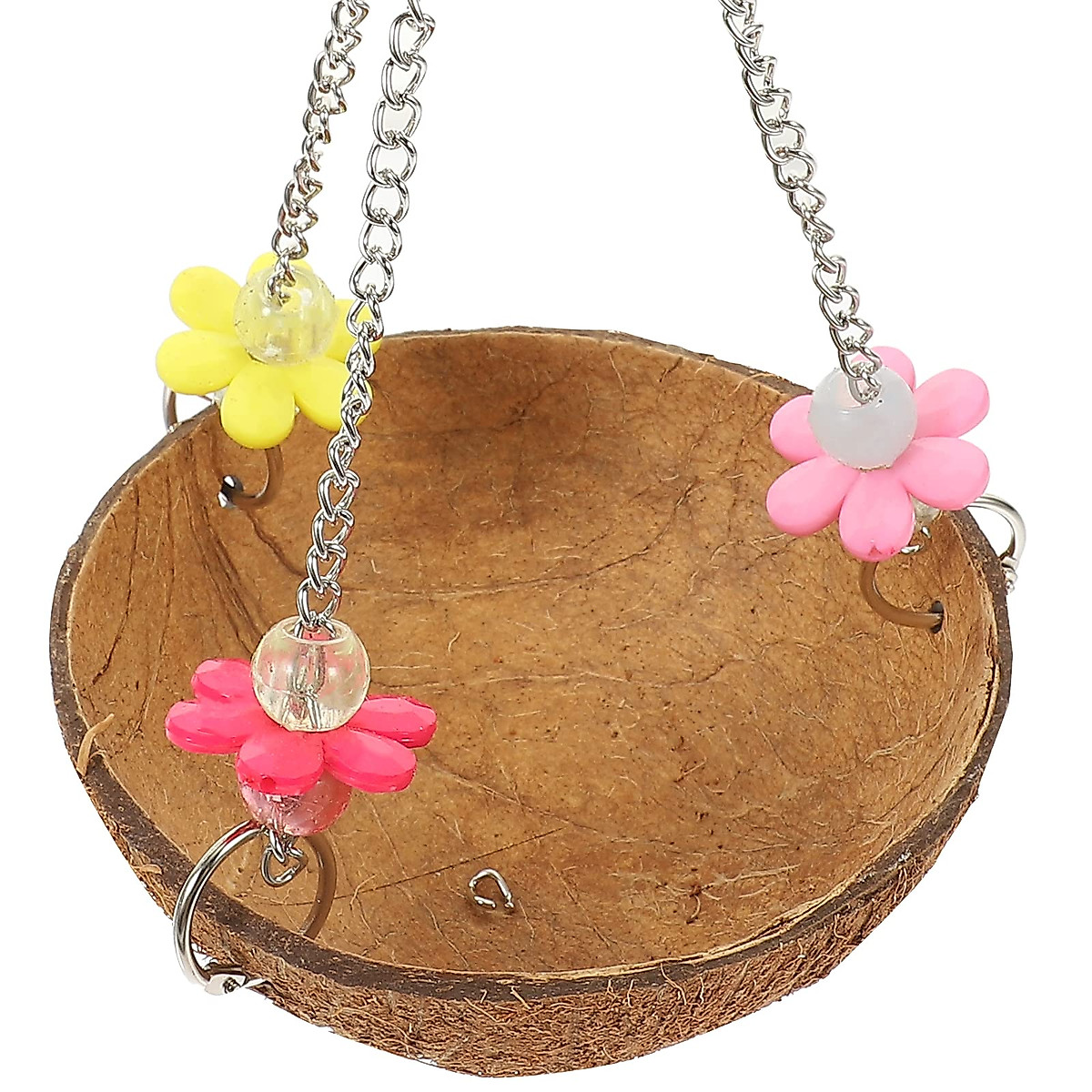 LOGOFUN Natural Coconut Shell Bird Nest Parakeet Nesting Box Parrot Bird Coconut Hut Hanging Bed Cage Swing Toys for Budgie Cockatiel Lovebird