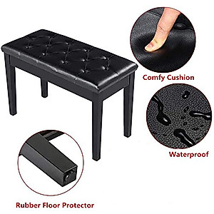 MICHYUGM Piano Bench with Padded Cushion and Music Book Storage Compartment, Duet Wooden Seat, 13.7 x 29.5 x 20 inches, Load 440lb Black