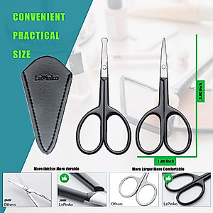Facial Hair Small Grooming Scissors For Men Women - Eyebrow, Nose Hair, Mustache, Beard, Eyelashes, Ear Trimming Kit - Curved and Rounded Safety Tip Clippers For Hair Cutting 2PCS With Cover Black