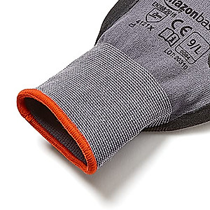 Amazon Basics Micro-Foam Nitrile Coated Gloves, Nylon Liner Fiber, Touch Screen, Grey, Size 9, Large (Pack of 6)