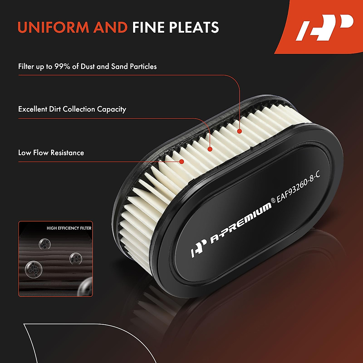 A-Premium 8-PC Engine Air Filter Air Cleaner Cartridge Filter - Compatible with Briggs & Stratton Engines - 550E 550EX 575EX 625EX 625EXi 675EXi 725EXi - Replaces 593260, 798452, Lawn Mower Air Filter
