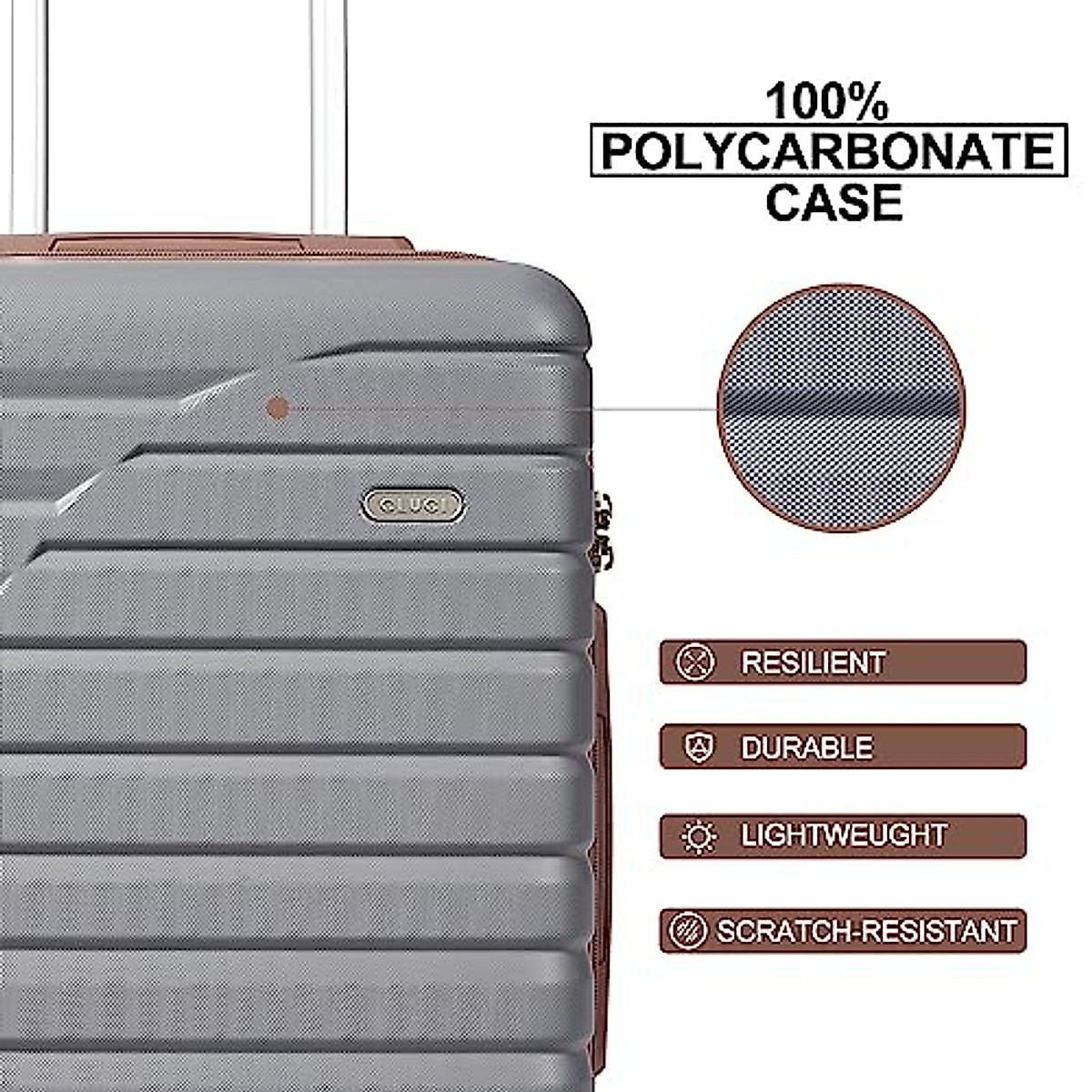 CLUCI Carry On Luggage with Spinner Wheels,Lightweight Hardside Suitcase PC Hardshell Luggage with TSA Lock,20" Carry-On(Dark gray)