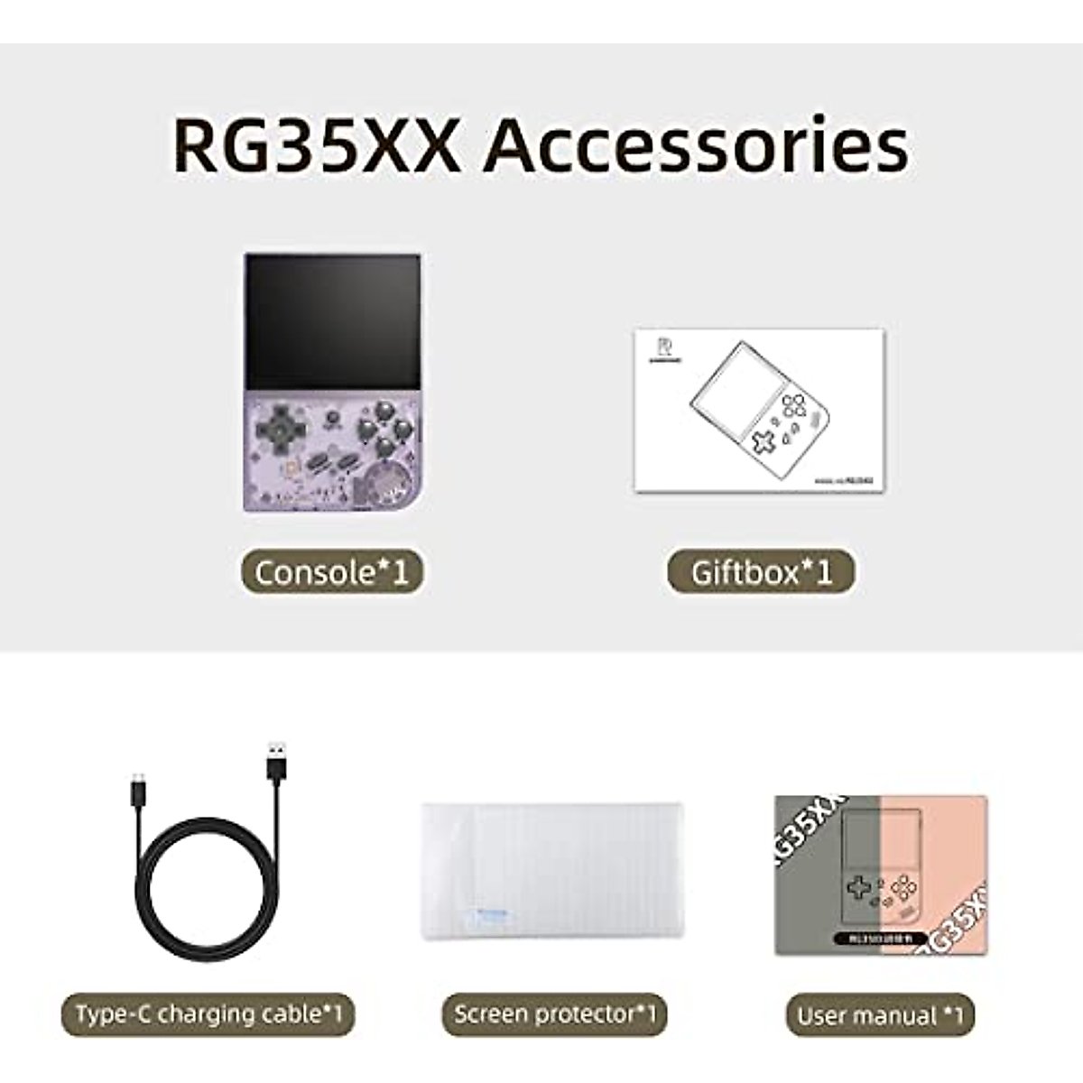 RG35XX Handheld Game Console with 5000 Games, 3.5inch IPS OCA Screen Linux System Chip Cortex-A9 Portable Handheld Nostalgic Arcade Retro Game Machine, 64g, 2100mAh (RG35XX Purple)
