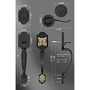 goldenwarm Front Door Handle and Deadbolt Set, Black Front Door Lock Set with Reversible Handle Lever, Classic Front Door Hardware, Single Cylinder Front Door Entry Lock, Front Door Handles and Locks