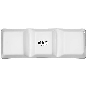 CAC China CN-3T7 Divided Tray 7-Inch by 2-1/2-Inch 1.5-Ounce 3 Super White Porcelain 3-Compartment Rectangular Tray, Box of 24