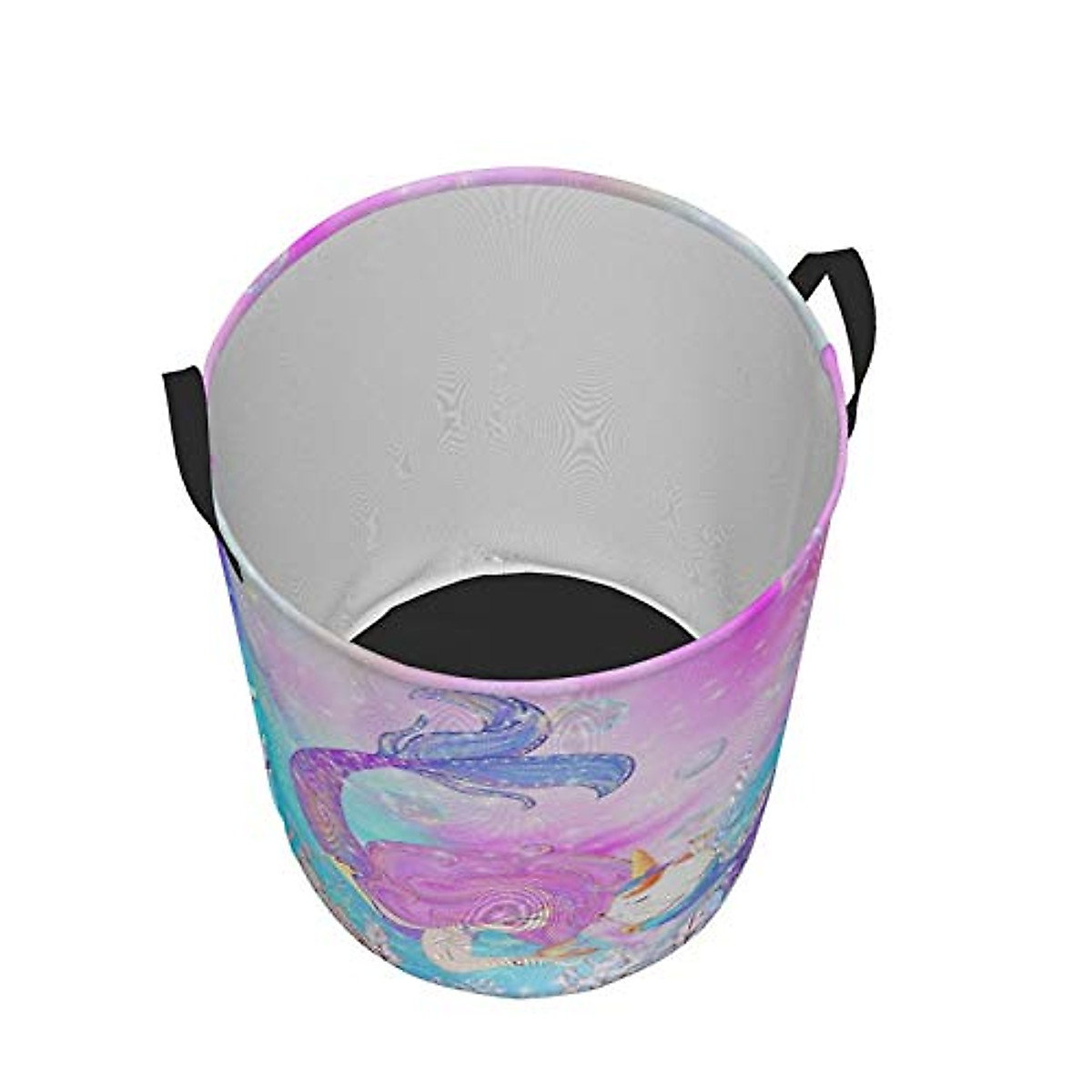 KiuLoam Girls Mermaid and Narwhal Laundry Baskets, Bedroom Hamper Collapsible Waterproof Oxford Fabric with Handle Foldable Cloth Washing Bin Tote Bag (16.5 Inches)