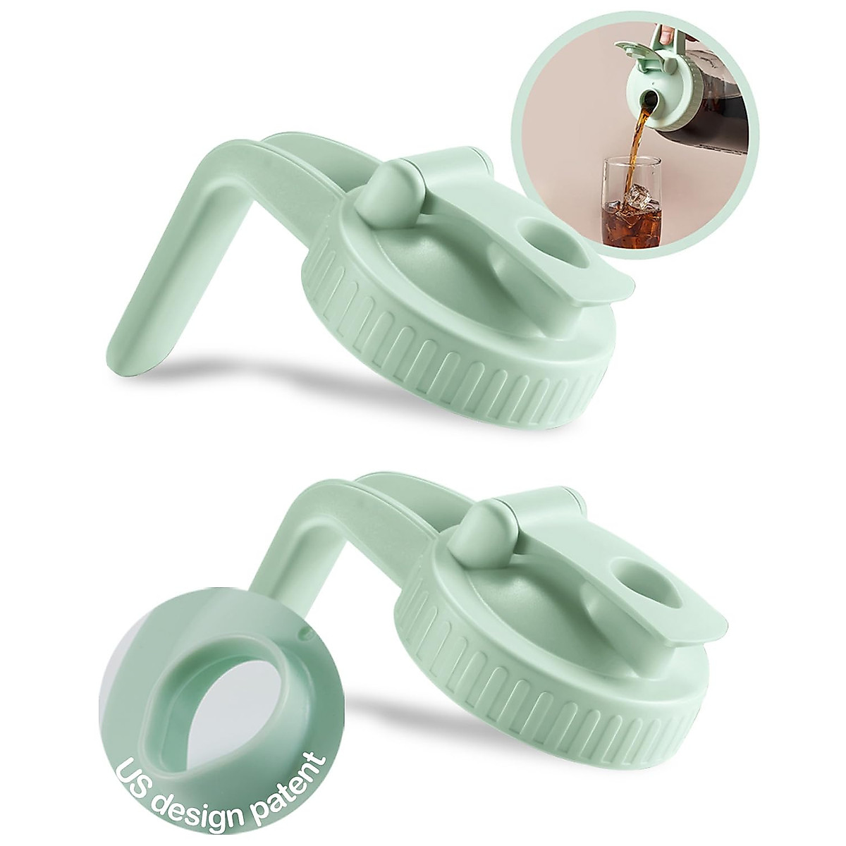 2 Pack Wide Mouth Mason Jar Lids V-Shaped with Handle, Mason Jar Pour Spout Lid with Extended Flip Lid Easy to Open, Airtight Leak Proof and Durable