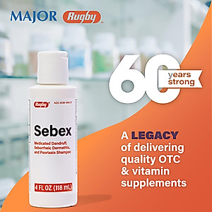 Rugby Sebex Medicated Dandruff Shampoo for Women and Men - 2% Sulfur and 2% Salicylic Acid Anti-Dandruff Shampoo - Helps With Symptoms of Seborrheic Dermatitis and Psoriasis - 4 Oz. (6 Pack)