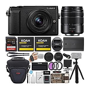 Panasonic LUMIX GX85 Mirrorless Camera (Black) Bundled with 12-32mm and 45-150mm Lenses, 64GB SD Card, and Accessory Bundle