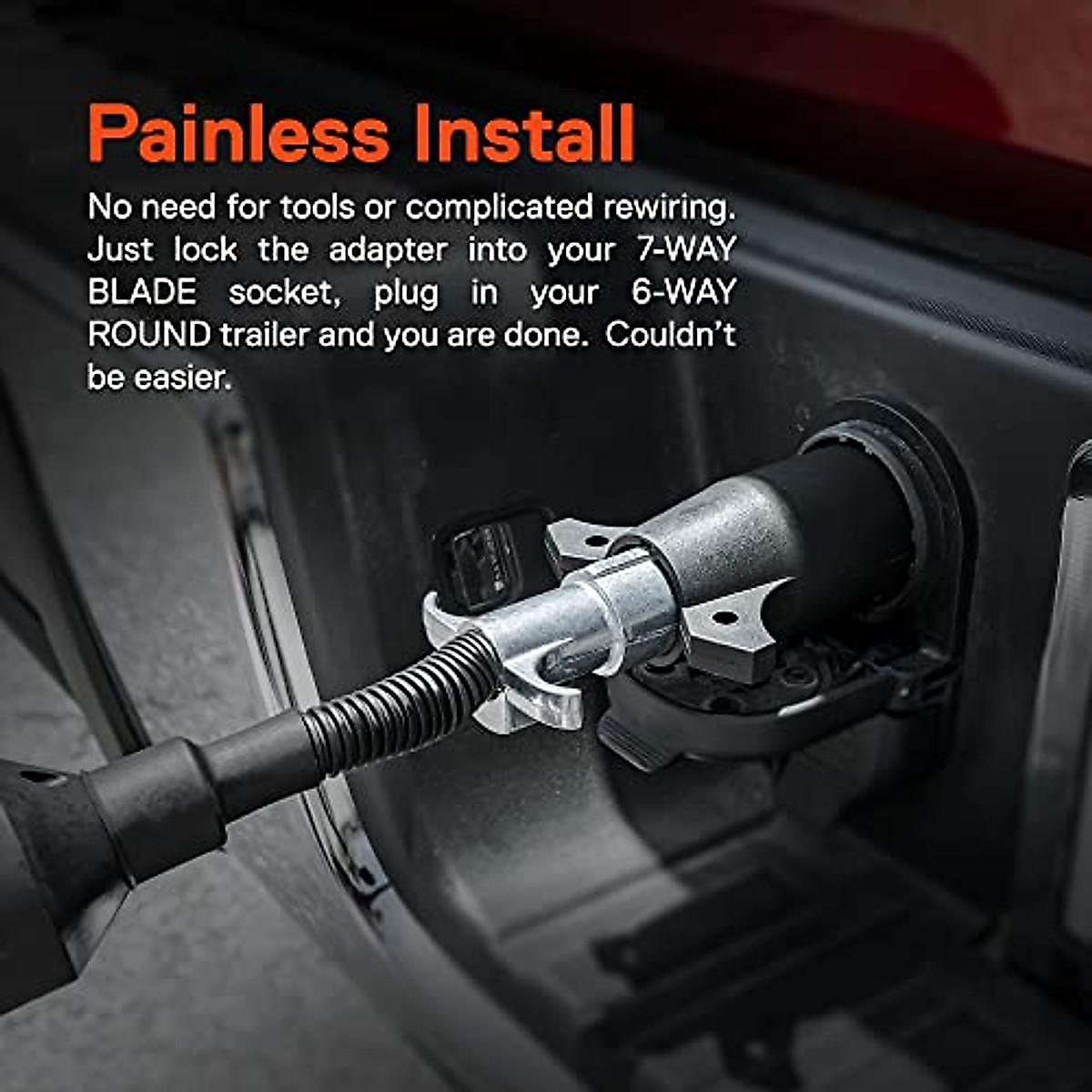 TRUE MODS 7-Way Blade to 6-Way Round Trailer Adapter [Nickel-Plated Copper Terminals] [Rugged Nylon Housing] [Compact Design] 7-pin to 6-pin Trailer Wiring Plug Adapter