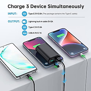 Portable Charger 10800mAh for iPhone,Small & Ultra-Compact 15W PD Fast Charging Power Bank ,LCD Display Battery Pack with Built-in-Cable Compatible with iPhone 14/14 Pro Max /13/12/X/XR/XS/8/7/6 etc