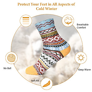 besky 5 Pairs Winter Wool Socks Women, Knit Thick Wool Soft Warm and Breathable Cozy Socks for Womens