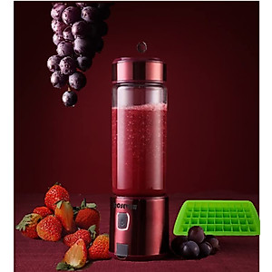 Smoothie blender Portable ROSEVIEW Glass bottle Mini rechargeable Handheld Ice crushing Shakes Cup USB juicer Cordless Personal smoothies maker Fruit mixer Juice sport travel healthy smoothy (Red Steel)