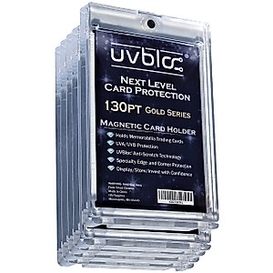 UVBLOC 130pt One Touch Card Holders (5 Pack) Magnetic Baseball Card Sleeves for Trading Thick Jersey Patch Cards Hard Case Protectors Sports Football Hockey Basketball Soccer Pokemon