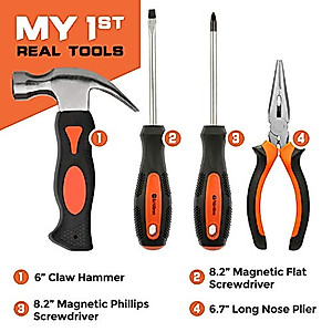 INCLY 18PCS Kid Hand Tool Set, Boy Builder's Tool Set with Real Hand Tools, Kids Tool Belt Waist 20"-32", Toddlers Learning Tool Kit Hammer Screwdriver Plier for Home DIY Woodworking Play