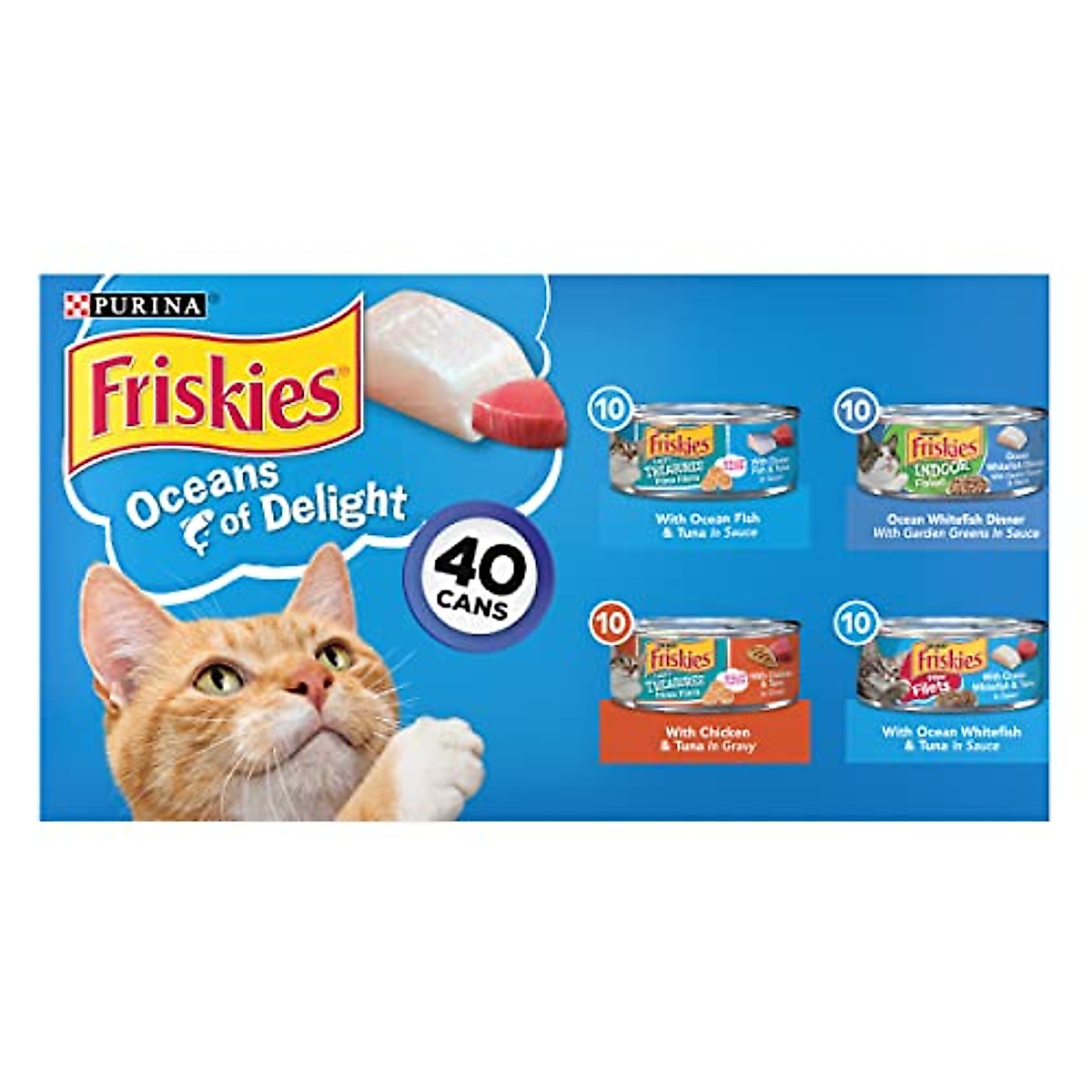 Purina Friskies Wet Cat Food Variety Pack, Oceans of Delight Flaked & Prime Filets - (40) 5.5 oz. Cans