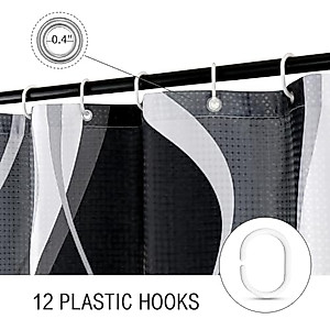 Gibelle Black and Grey Shower Curtain, Gray and White Abstract Modern Bathroom Decor, Waffle Weave Textured Fabric Shower Curtain Set with Hooks, 72x72