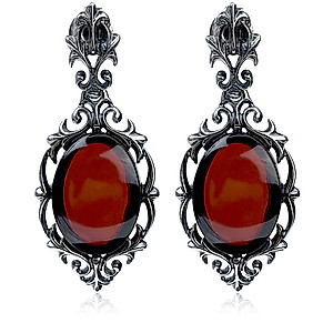 Ian and Valeri Co Cherry Amber Sterling Silver Antique Finish Stud Earrings