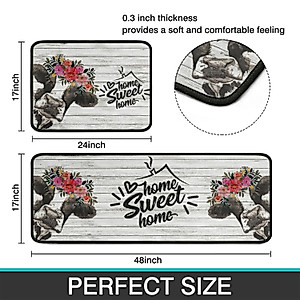 Farmhouse Cow Kitchen Rugs and Mats Set of 2 Pieces,Home Sweet Home Kitchen Mat Non Slip Absorbent Mats for Sink Waterproof Runner Rug for Laundry Room17 x48