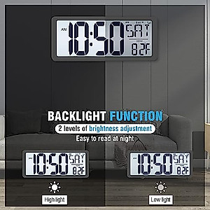 TXL Atomic Clock with Backlight, 14.2" Digital Wall Clock Large Display, Battery Operated Digital Alarm Clock with Day, Date & Temperature, Count Up Down Timer Clock for Home, Office
