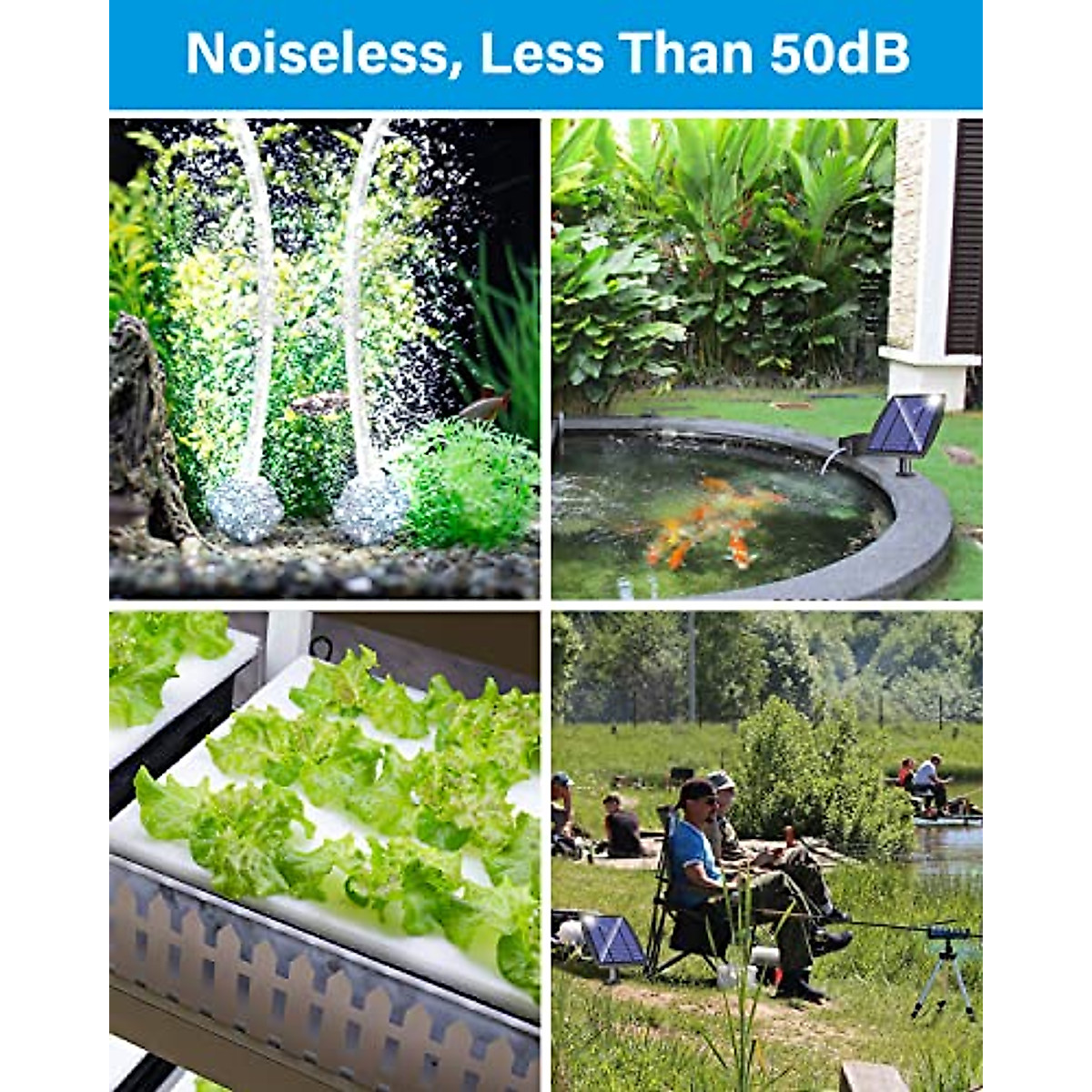 NFESOLAR Aquarium Air Pump Oxygenator, 2.5W Solar Air Pump with 2 Air Bubble Stones, Solar Pond Aerator up to 120 Gallons 3 Mode&No Noise Solar Aerator for Pond Stock Tank Fishing Hydroponics