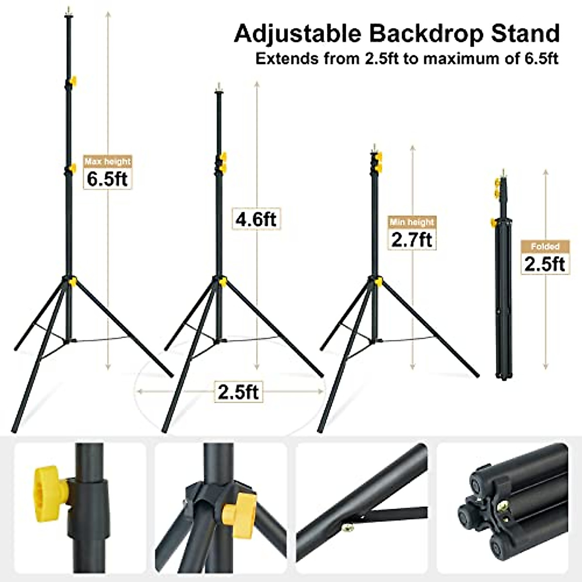 LINCO Lincostore Backdrop Support Stand Kit 10x6.5ft Adjustable Photography Studio Photo Background Support System with Carrying Bag for Green Screen Muslin, 4171