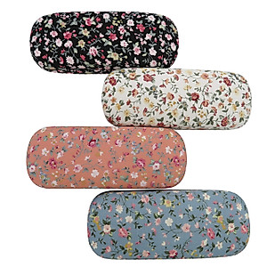 DODOGA 4 Pieces Spectacle Case Portable Hard Shell Eyeglasses Case Flower Fabric Covered Spectacles Box Eyewear Protector Box