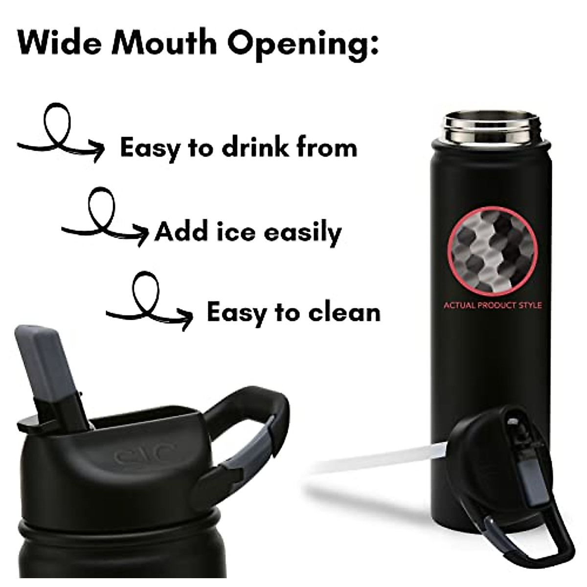 Seriously Ice Cold SIC 27oz Insulated Water Bottle Thermos, Premium Triple Layer Vacuum Stainless Steel, BPA Free Wide Mouth Lid with Carabiner Clip
