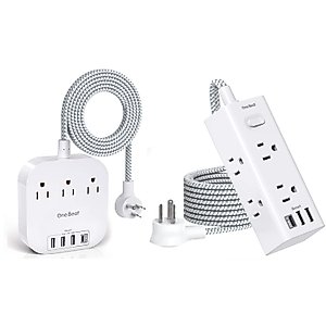 Power Strip with USB C, Desktop Charging Station, Flat Plug, 5ft Braided Extension Cord, Power Strip Surge Protector for Travel, Cruise Ship, ETL Listed